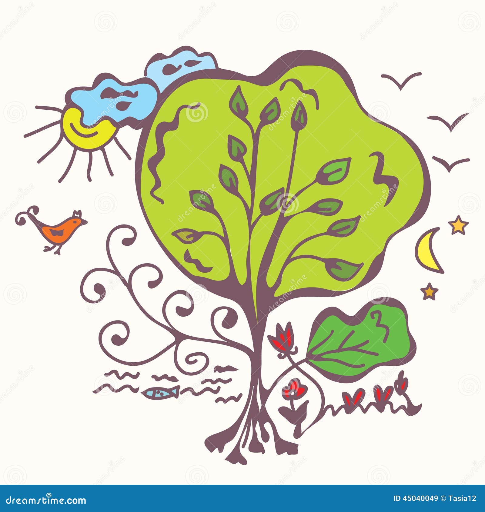 Ecological System Illustration with Nature Stock Vector - Illustration ...