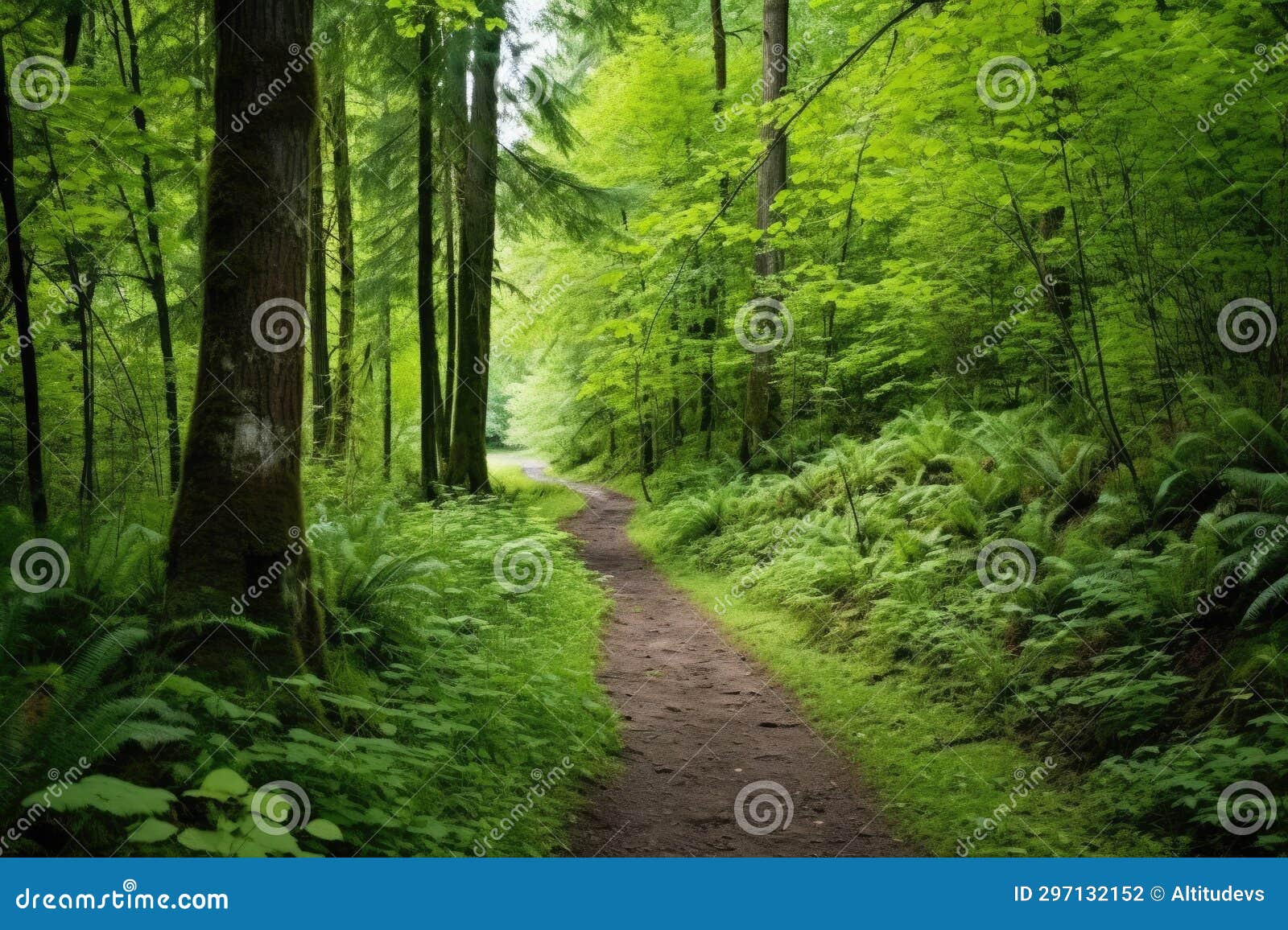 An Ecological Trail Winding through Verdant Green Forest Stock Photo ...