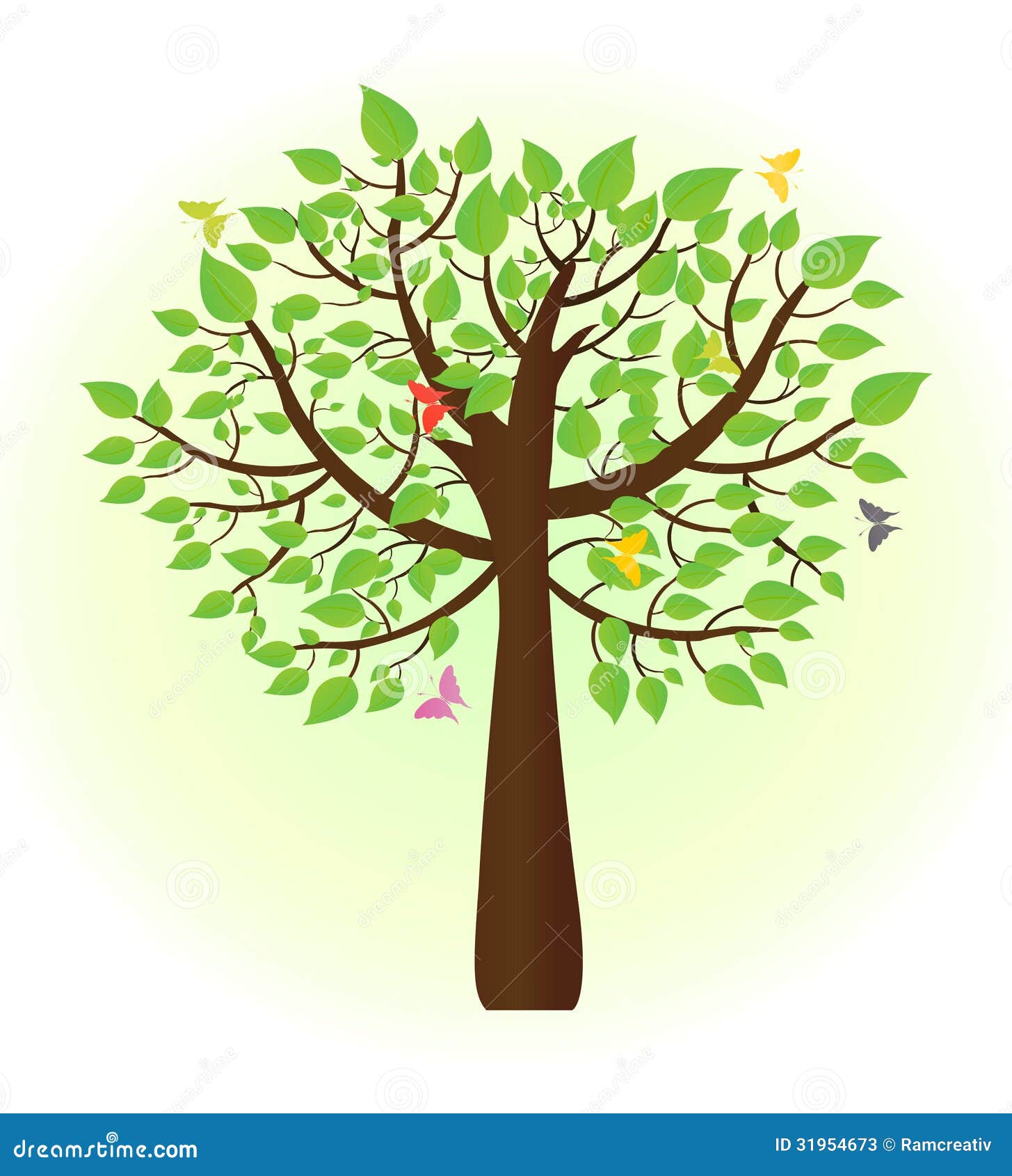 Ecological Tree with Butterflies Flying Around Stock Vector ...