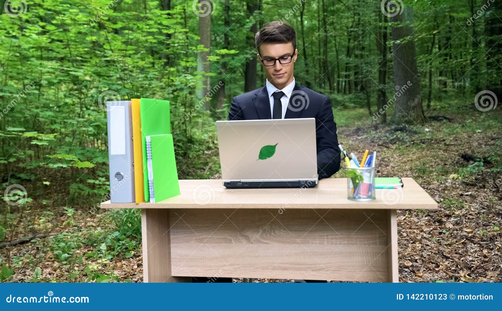 Ecologist Creating Eco Saving Project, Sitting in Forest, Deforestation ...