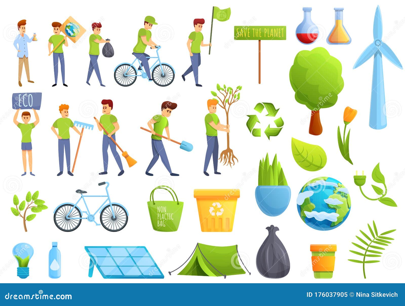 Cartoon Ecologist People And Planet Earth, Rising Up A Green Fist ...