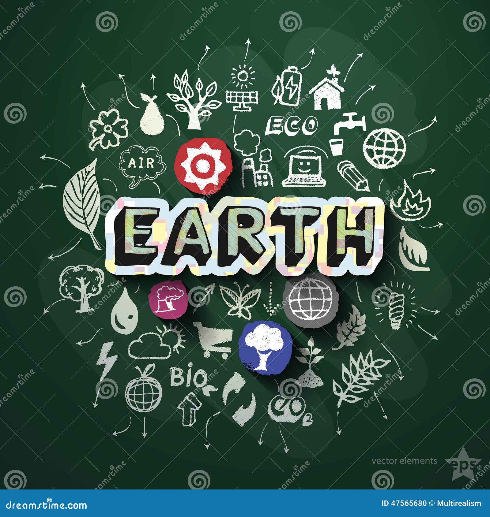 Ecology Collage with Icons on Blackboard Stock Vector - Illustration of ...