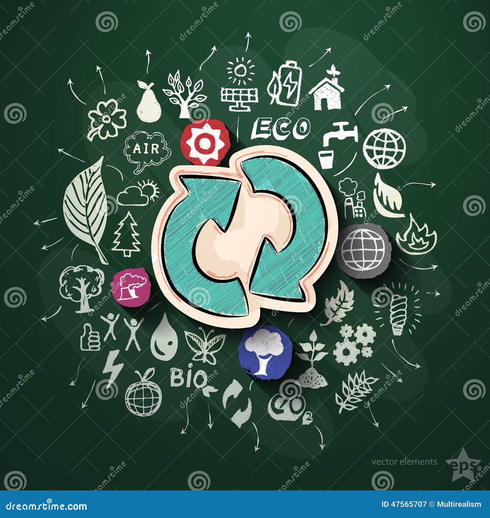 Ecology Collage with Icons on Blackboard Stock Vector - Illustration of ...