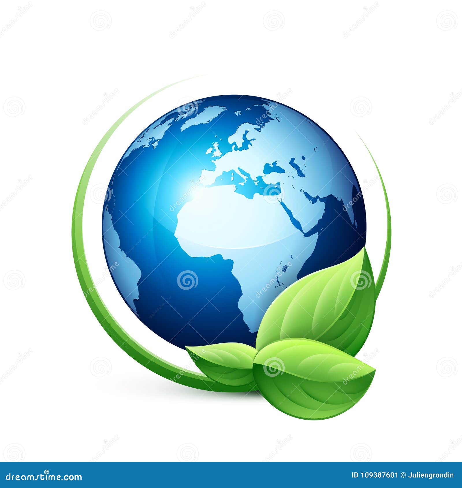Ecology Concept, Blue Earth Surronded with Leaves Stock Vector ...
