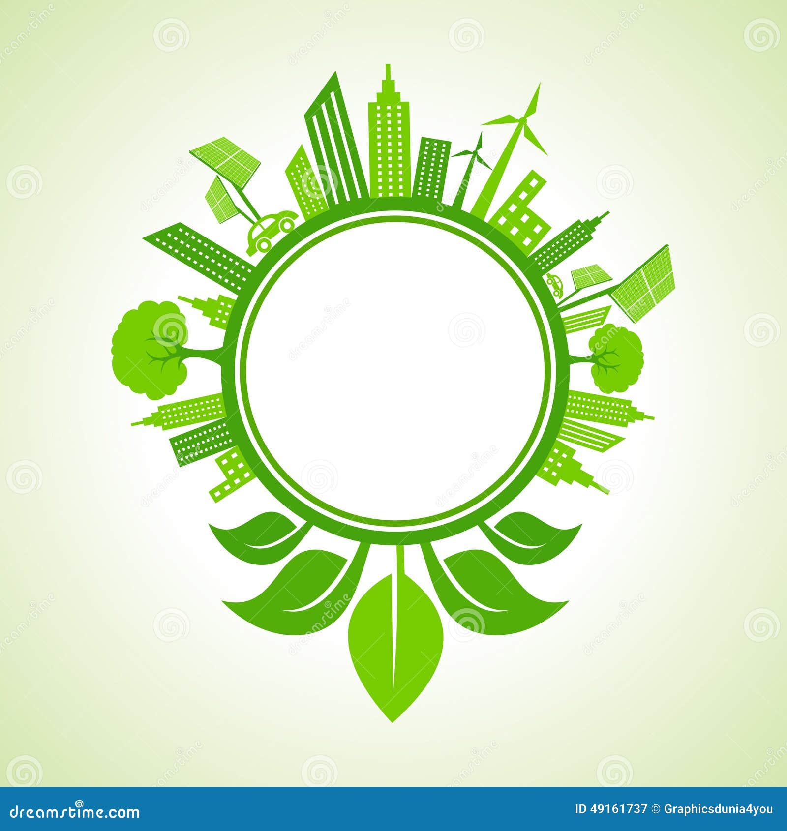 Ecology Concept -eco Cityscape with Leaf Around the Circle Stock Vector ...