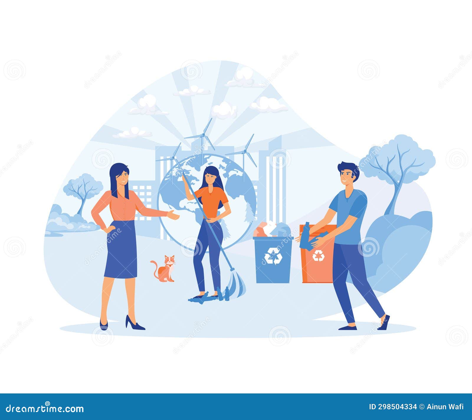 Ecology Concept. Eco Friendly People with Earth Globe, Saving Planet ...