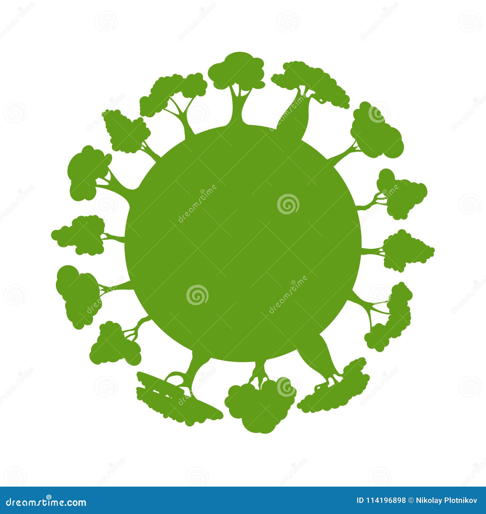 Ecology Concept with Green Eco Planet and Trees. Silhouette Earth Globe ...