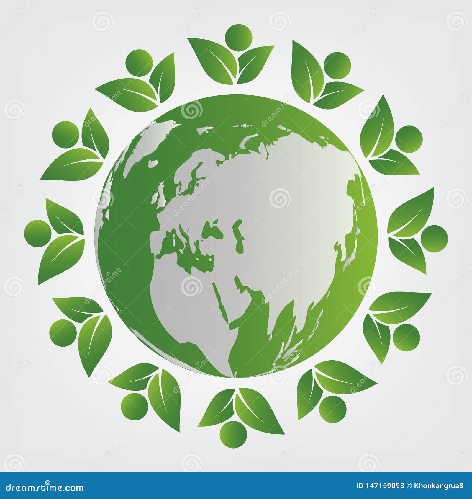 Ecology Concept.green Teamwork Leaves with Around the Globe Stock ...