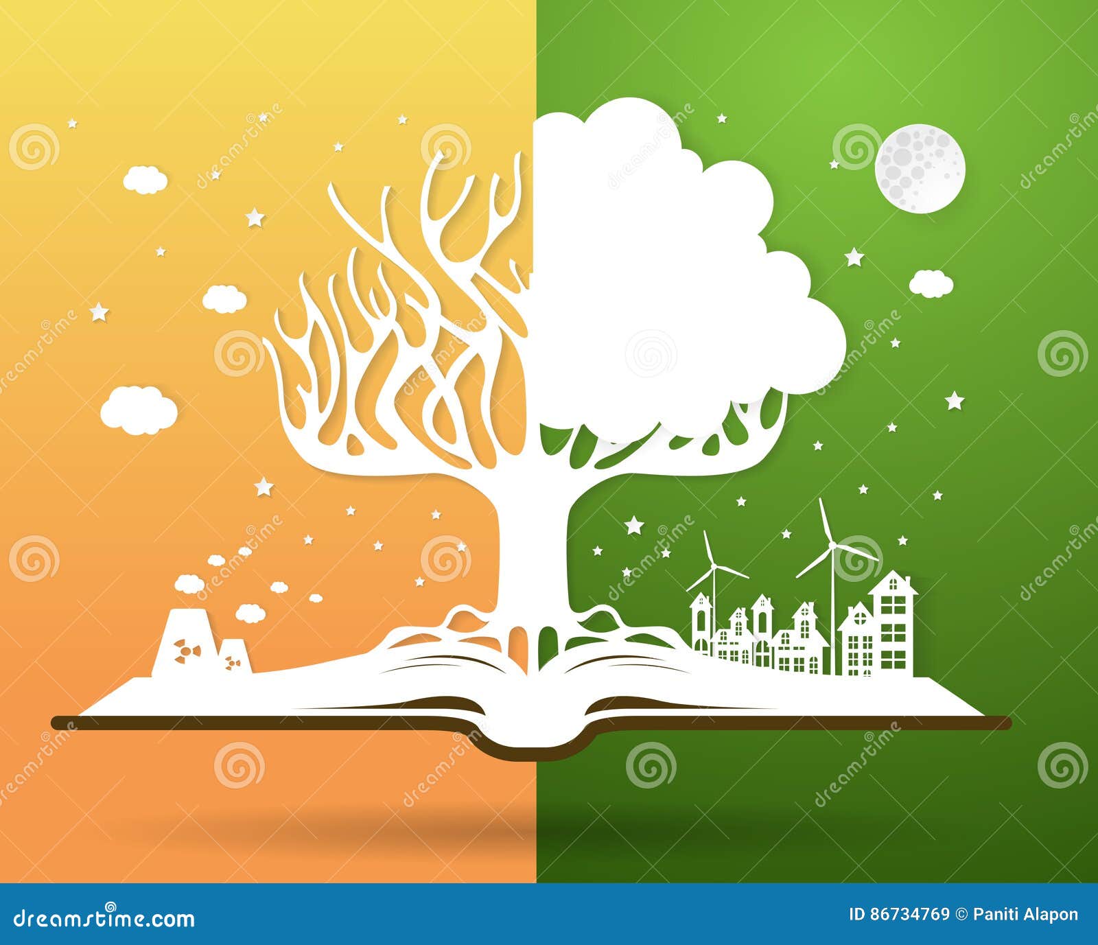 Ecology Concept,paper Tree Growing from an Open Book Stock Vector ...