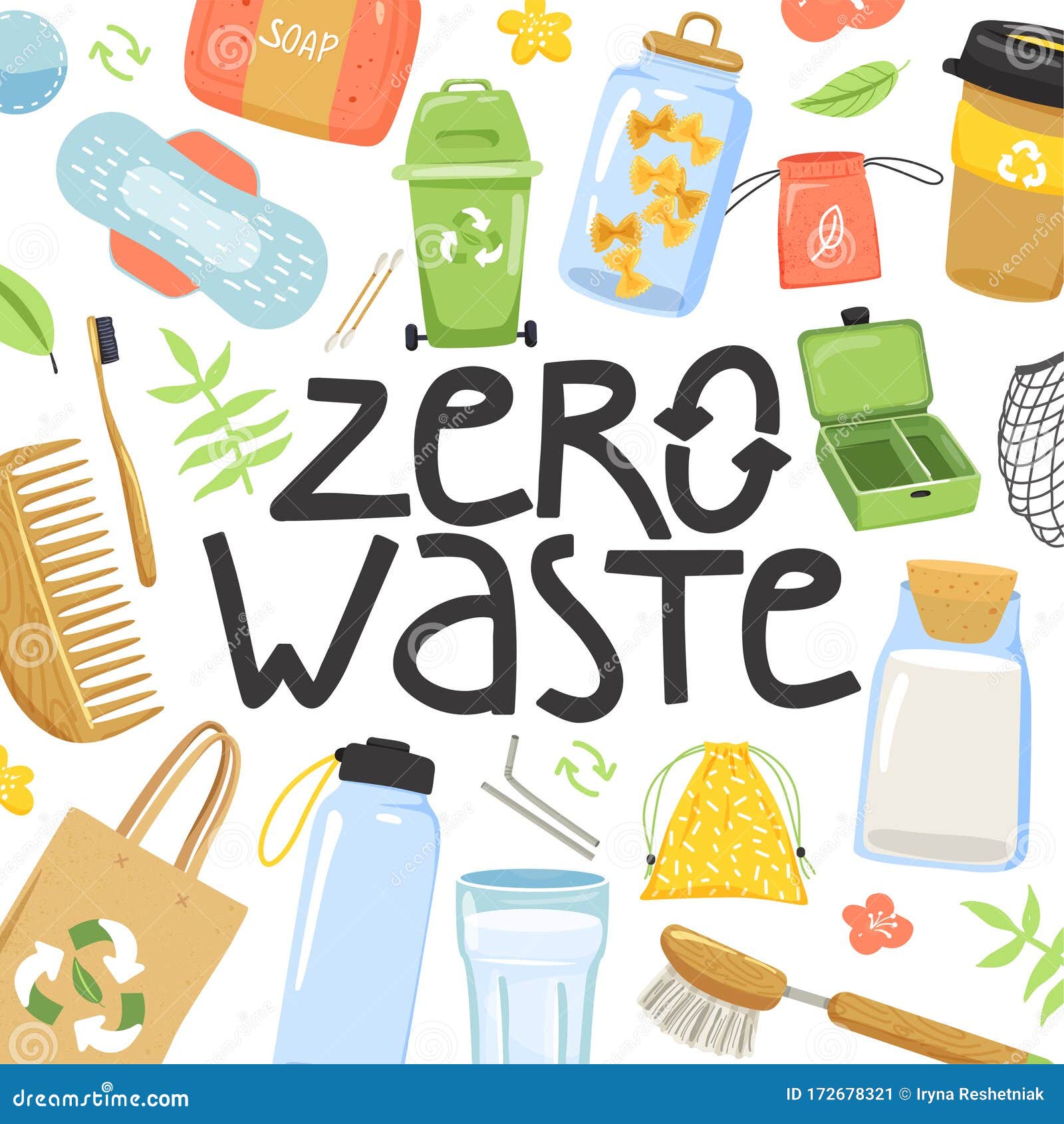 Ecology Concept. Set of Various Eco Objects. Stylish Typography Slogan ...