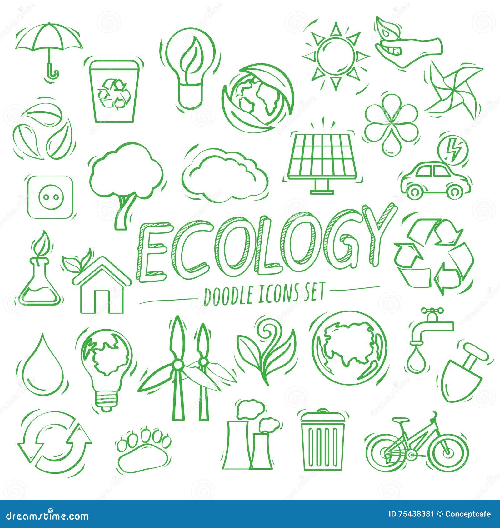 Ecology Doodle Icons stock vector. Illustration of environmental - 75438381