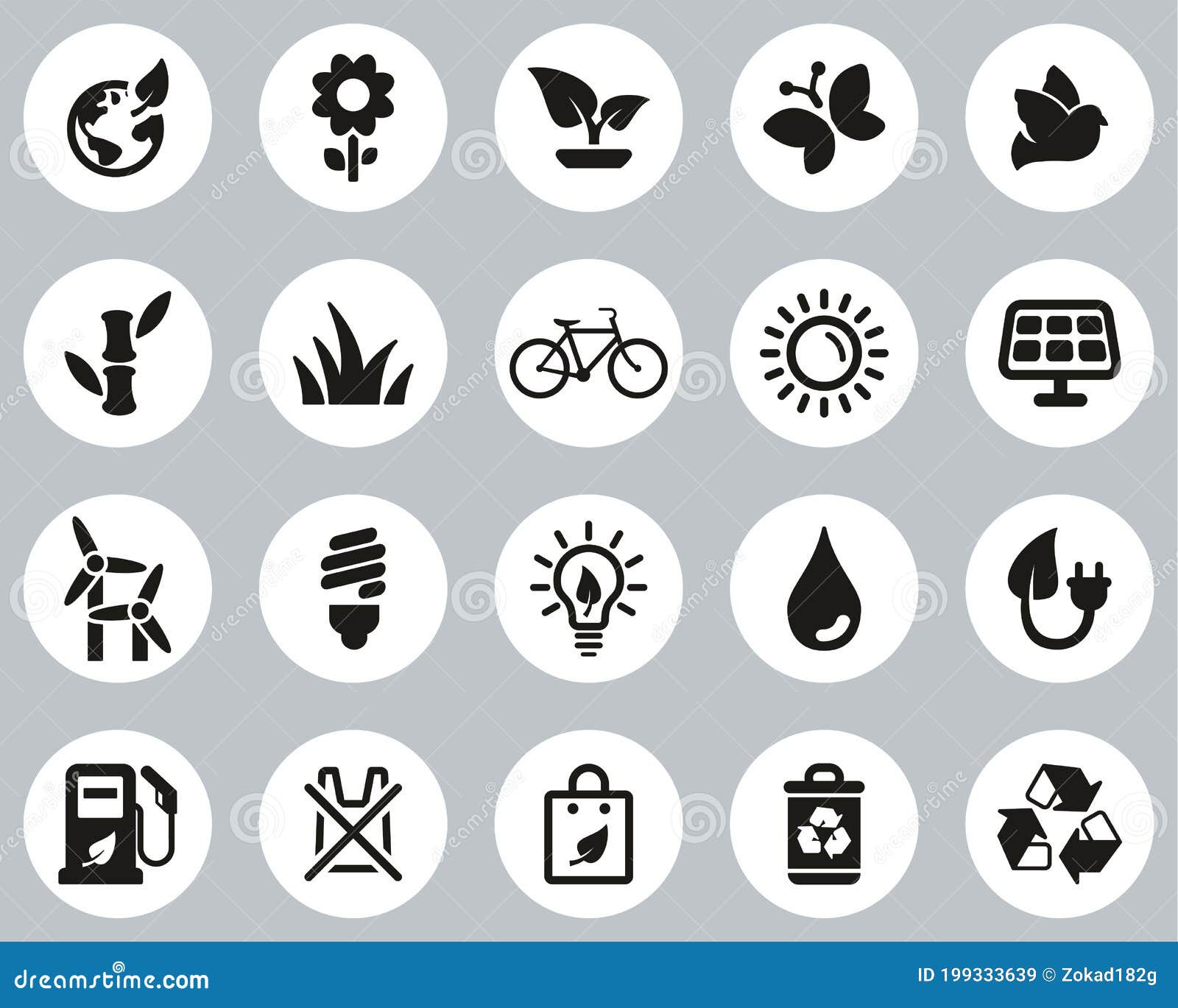 Ecology or Eco Friendly Icons Black & White Flat Design Circle Set Big ...
