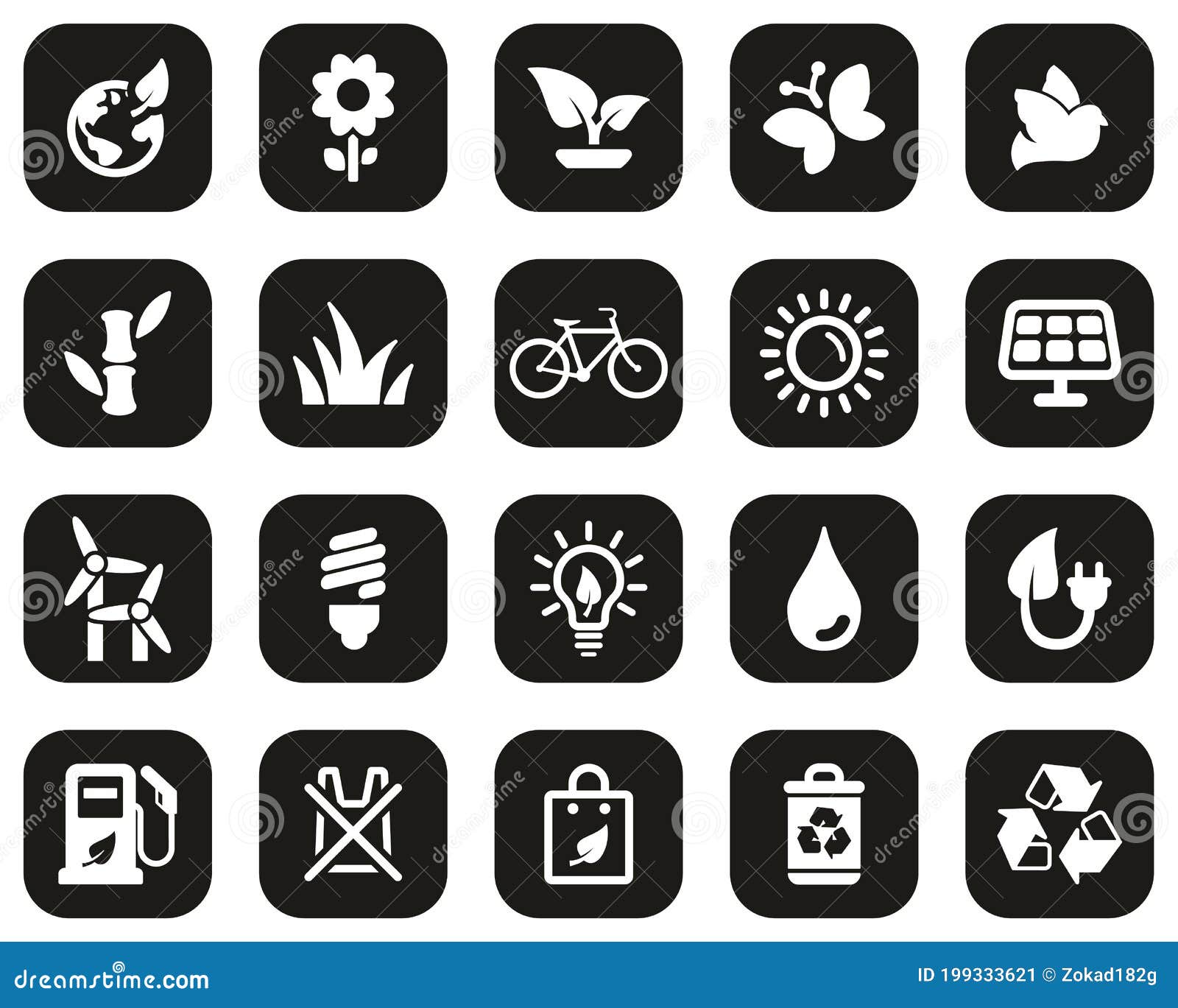 Ecology or Eco Friendly Icons White on Black Flat Design Set Big Stock ...