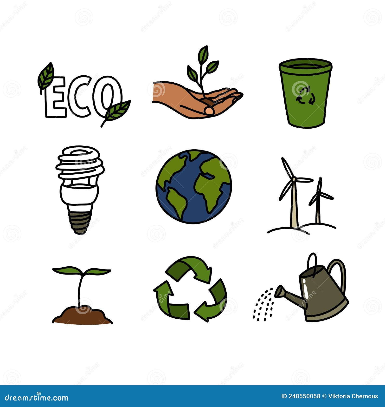 Ecology, Environment Doodle Icon Set, Vector Color Line Illustration ...