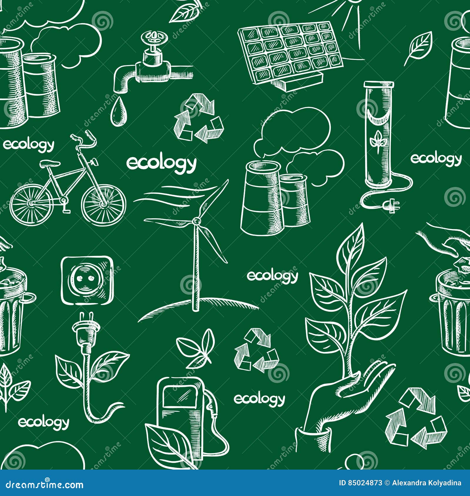 Ecology Hand Drawing Seamles Stock Vector - Illustration of light ...