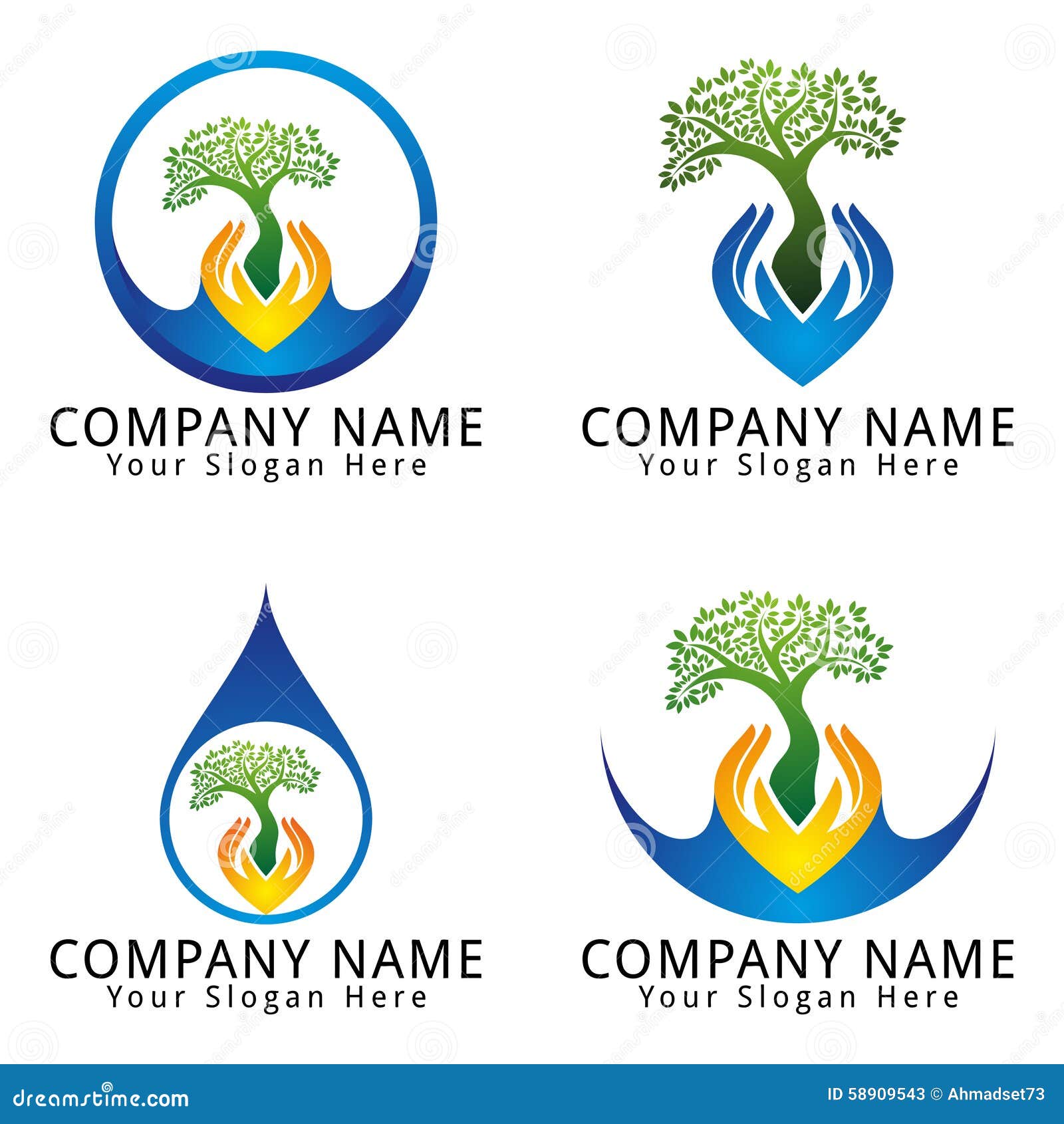 Ecology Hand Tree And Water Concept Logo Stock Vector Illustration