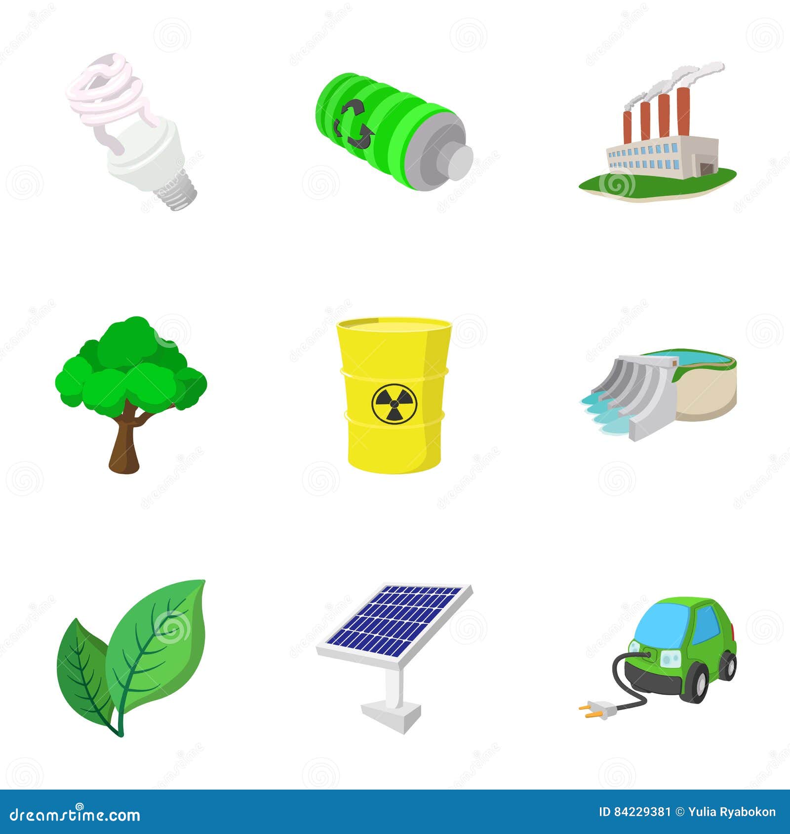 Ecology Icons Set, Cartoon Style Stock Vector - Illustration of energy ...