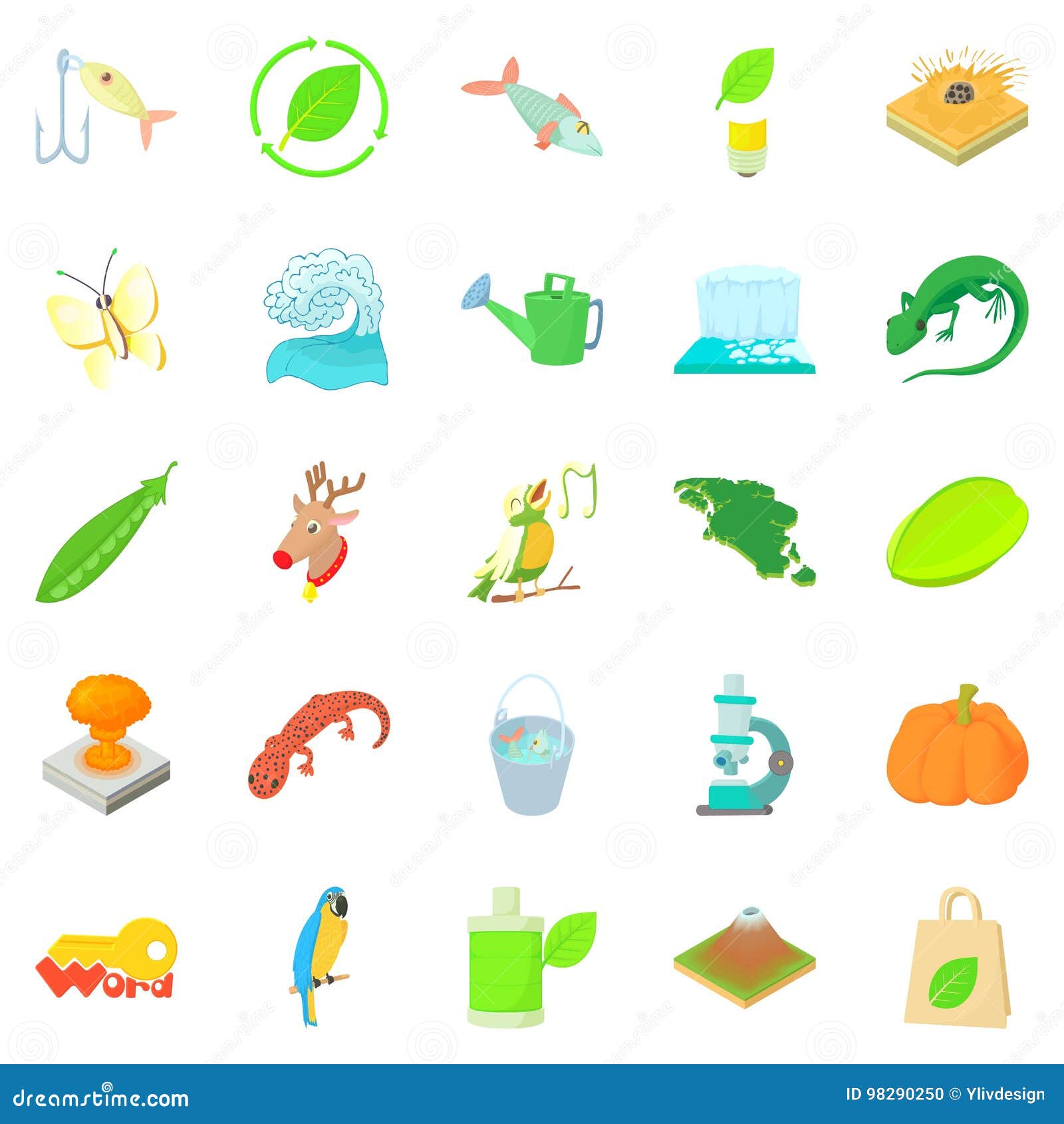 Ecology Icons Set, Cartoon Style Stock Vector - Illustration of forest ...