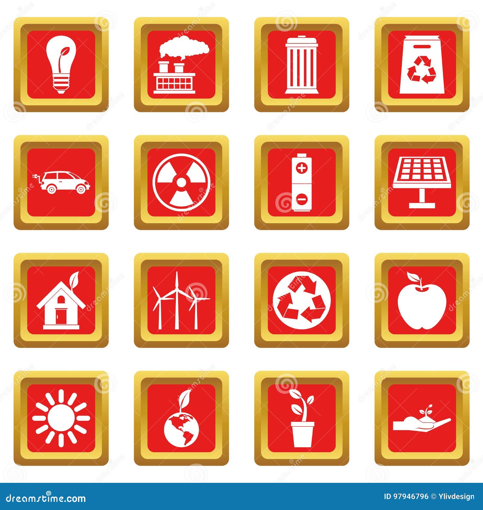 Ecology icons set red stock vector. Illustration of recycling - 97946796
