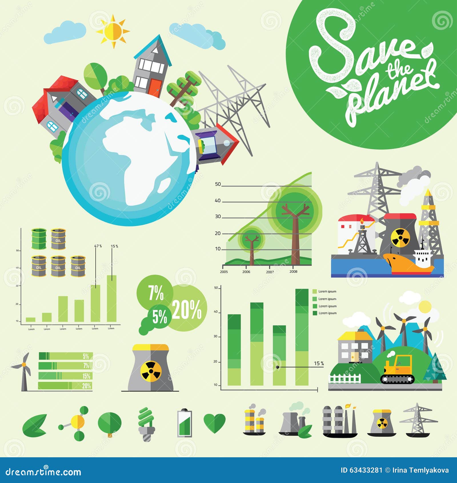 Ecology Infographic With Unfocused Background Vector Illustration ...