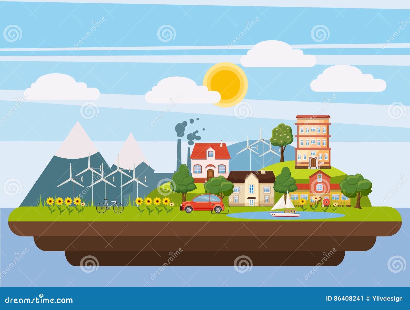 Ecology Landscape Iland Concept, Cartoon Style Stock Vector ...
