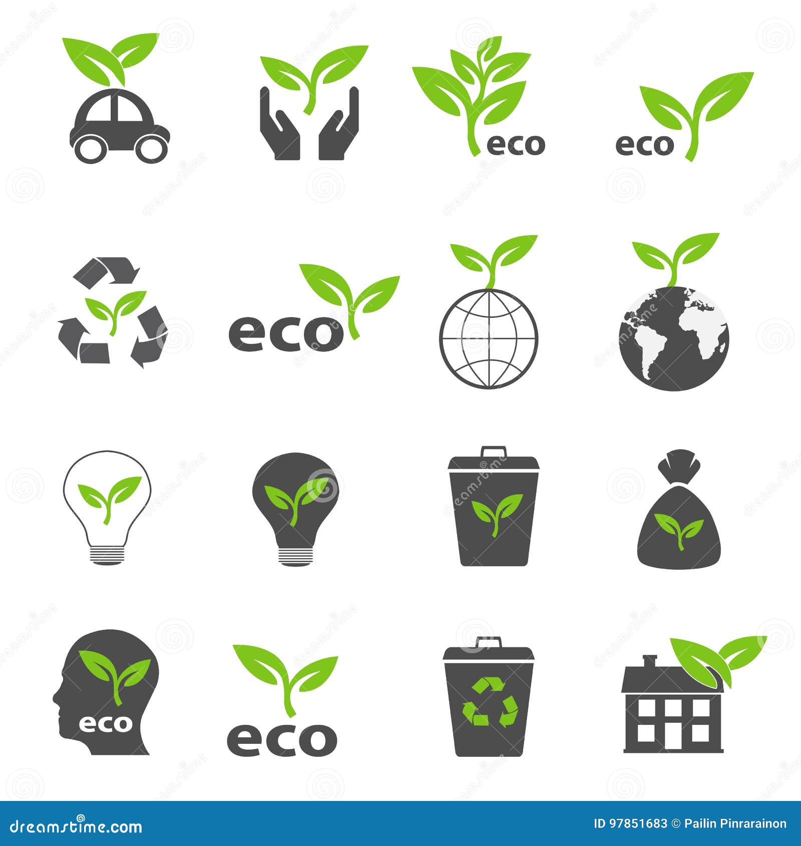 Ecology and Nature Green Icons Set Vector Stock Vector - Illustration ...
