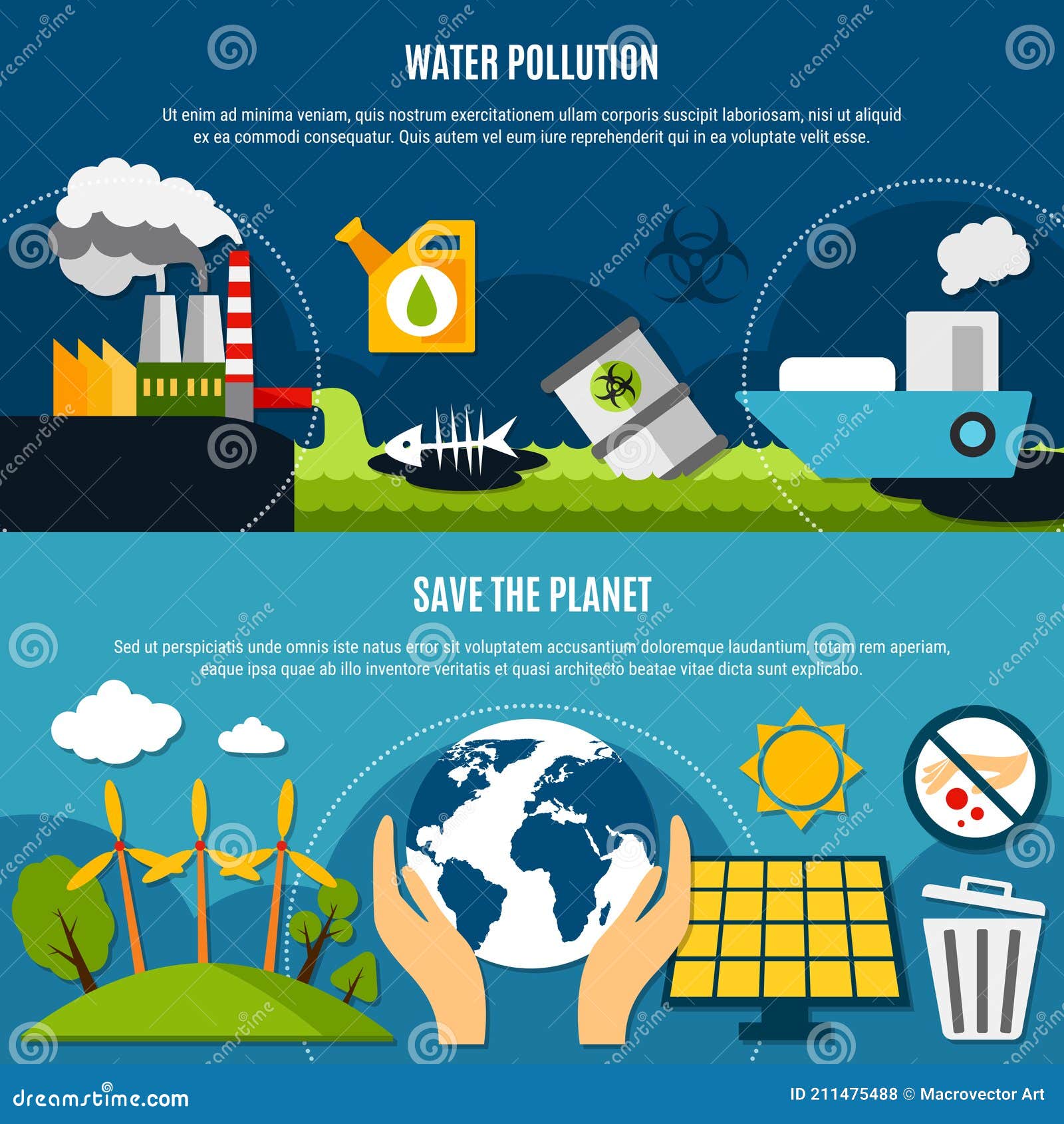 Ecology and Pollution Banners Set Stock Vector - Illustration of ground ...