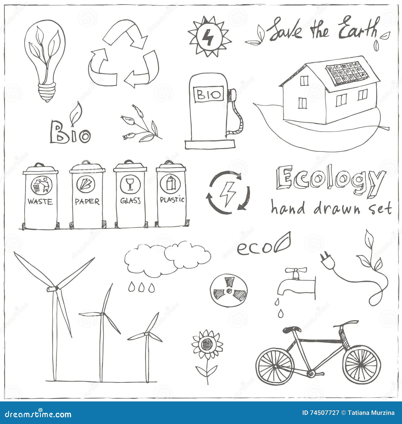 Ecology and Recycle Doodle Icons Set Stock Vector - Illustration of ...