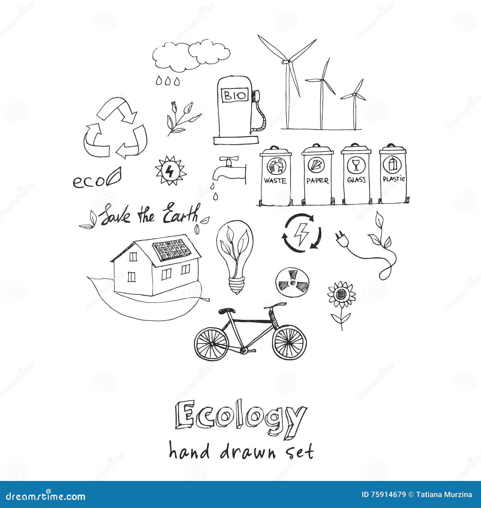 Recycle Bag Doodle Icon. Linear And Color Version. Hand Drawn Simple ...