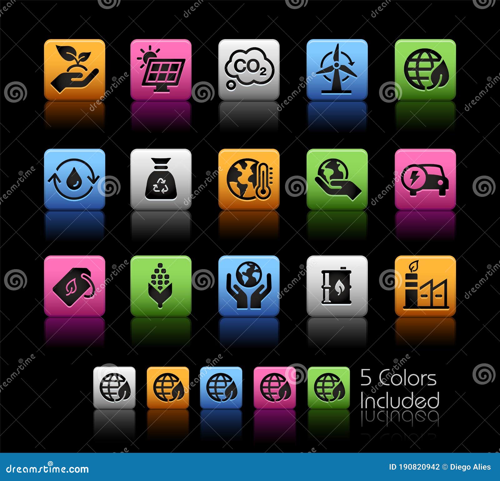 Ecology and Renewable Energy Icons // ColorBox Series Stock Vector ...