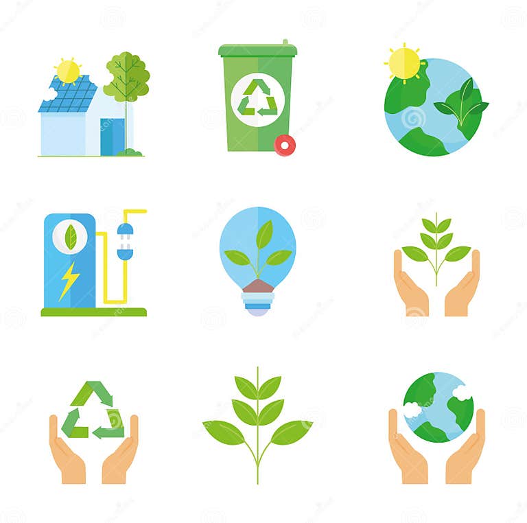 Ecology Renewable Environment Recycle Icons Collection Stock Vector