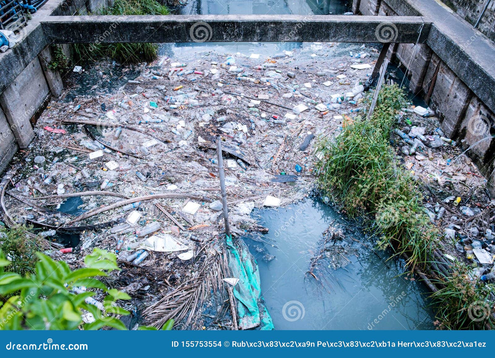 Ecology Watercourse River Canal with Garbage and Plastic Editorial ...