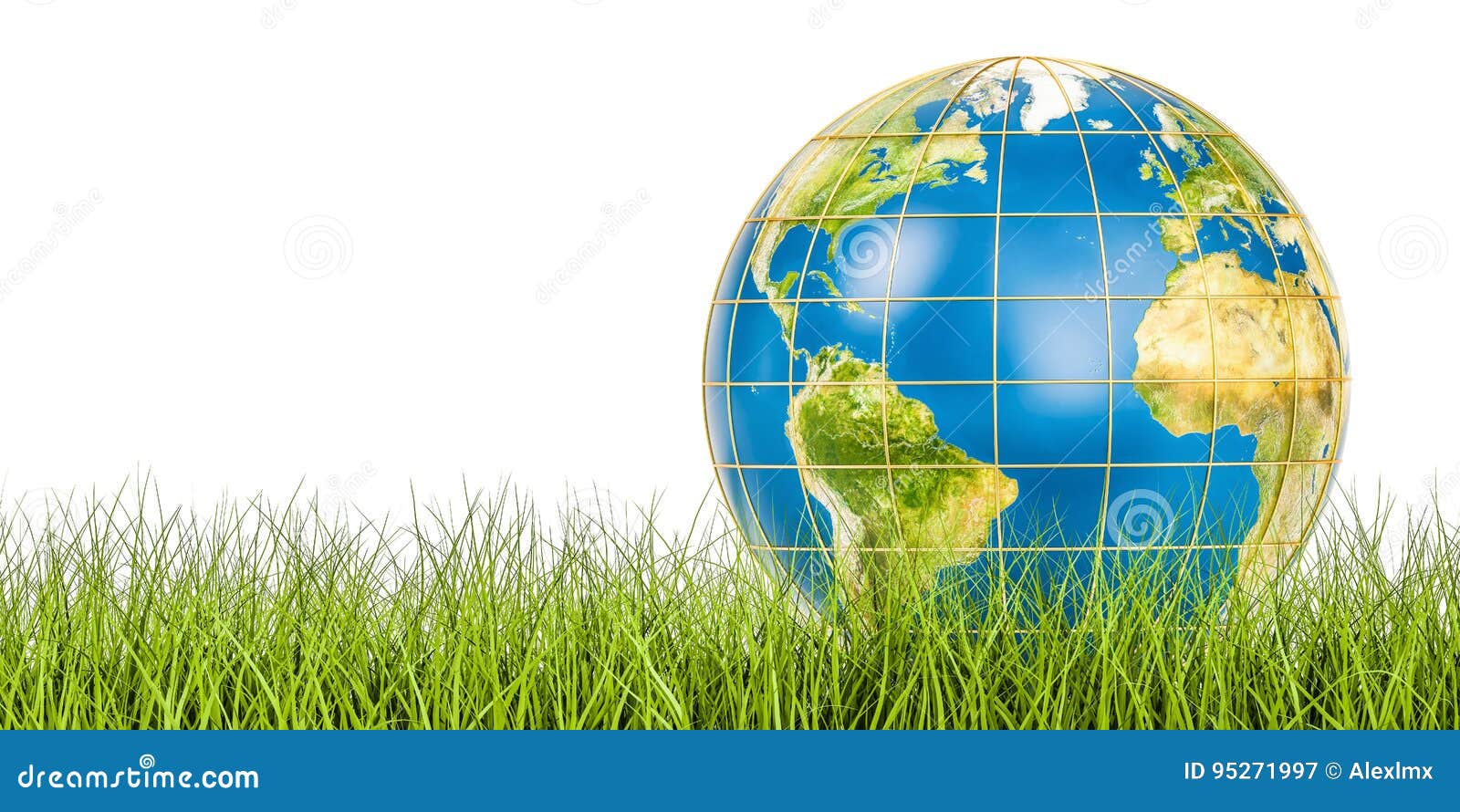 Ecology World Concept, Earth Globe On The Green Grass. 3D Render Stock ...