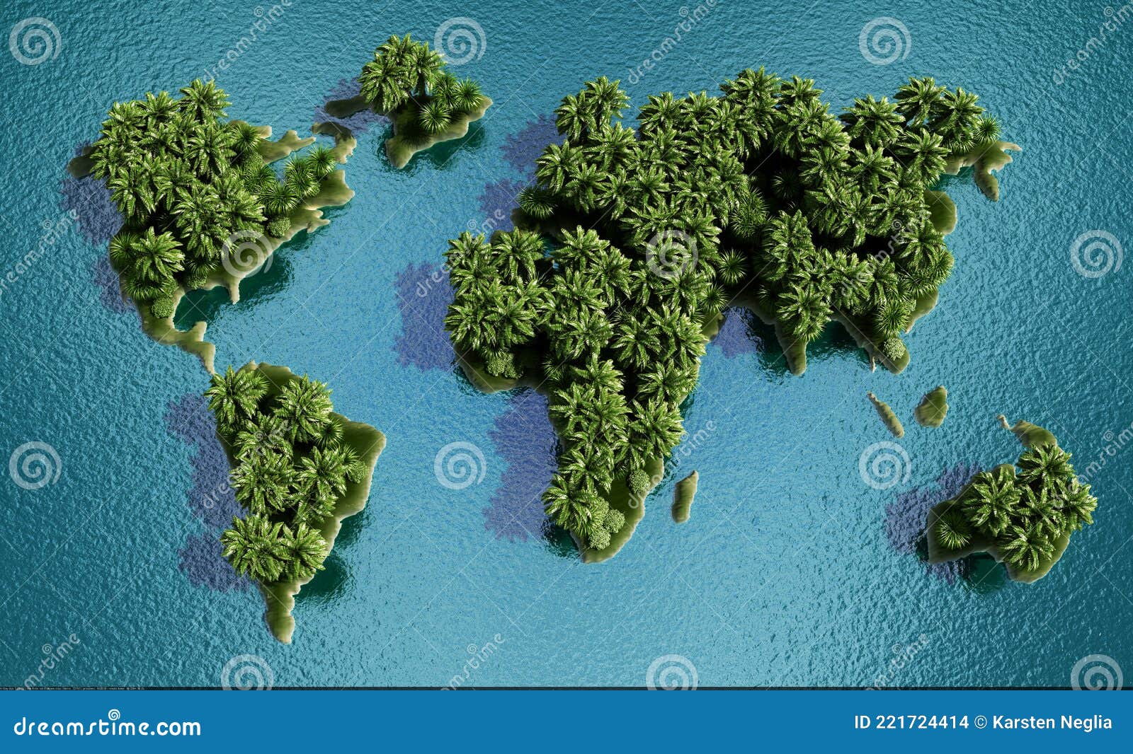 Ecology World Map, Green Forest Design, 3d Rendering. Stock ...