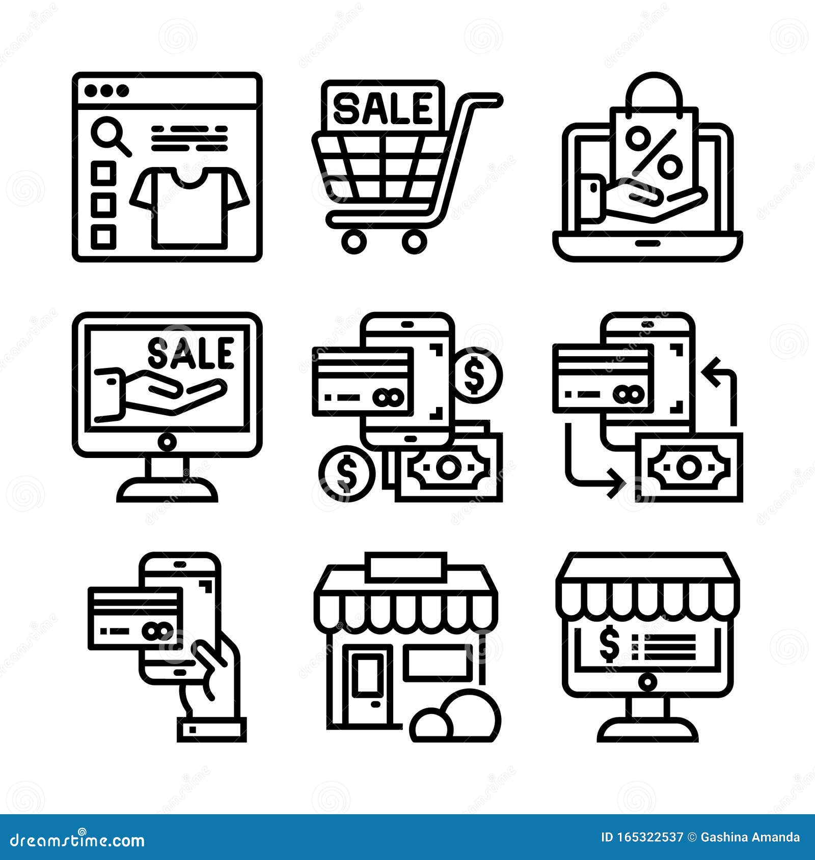 Ecommerce Icon Black Thin Line Set Stock Illustration - Illustration of ...