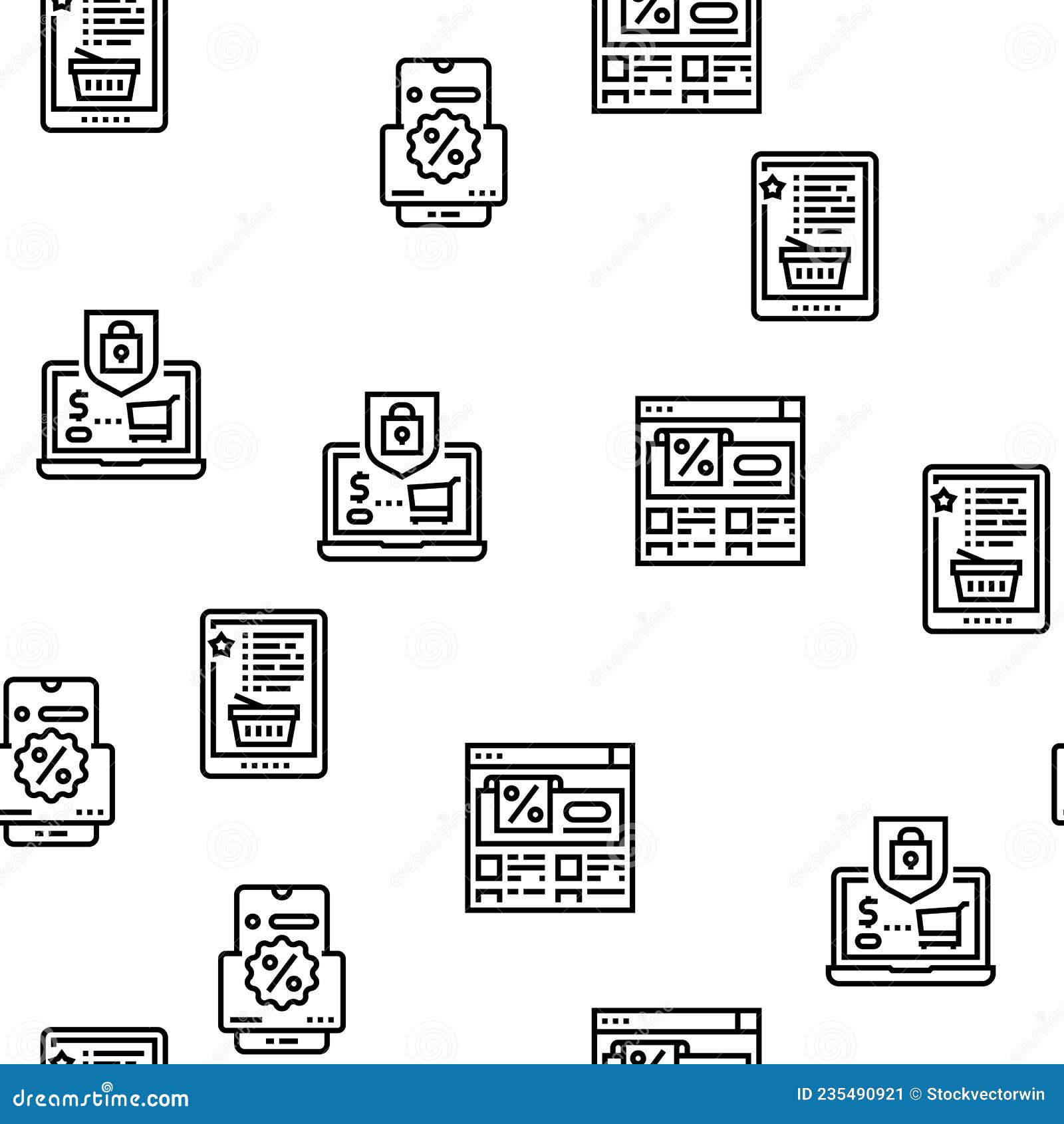 Ecommerce and Online Shopping Vector Seamless Pattern Stock Vector ...