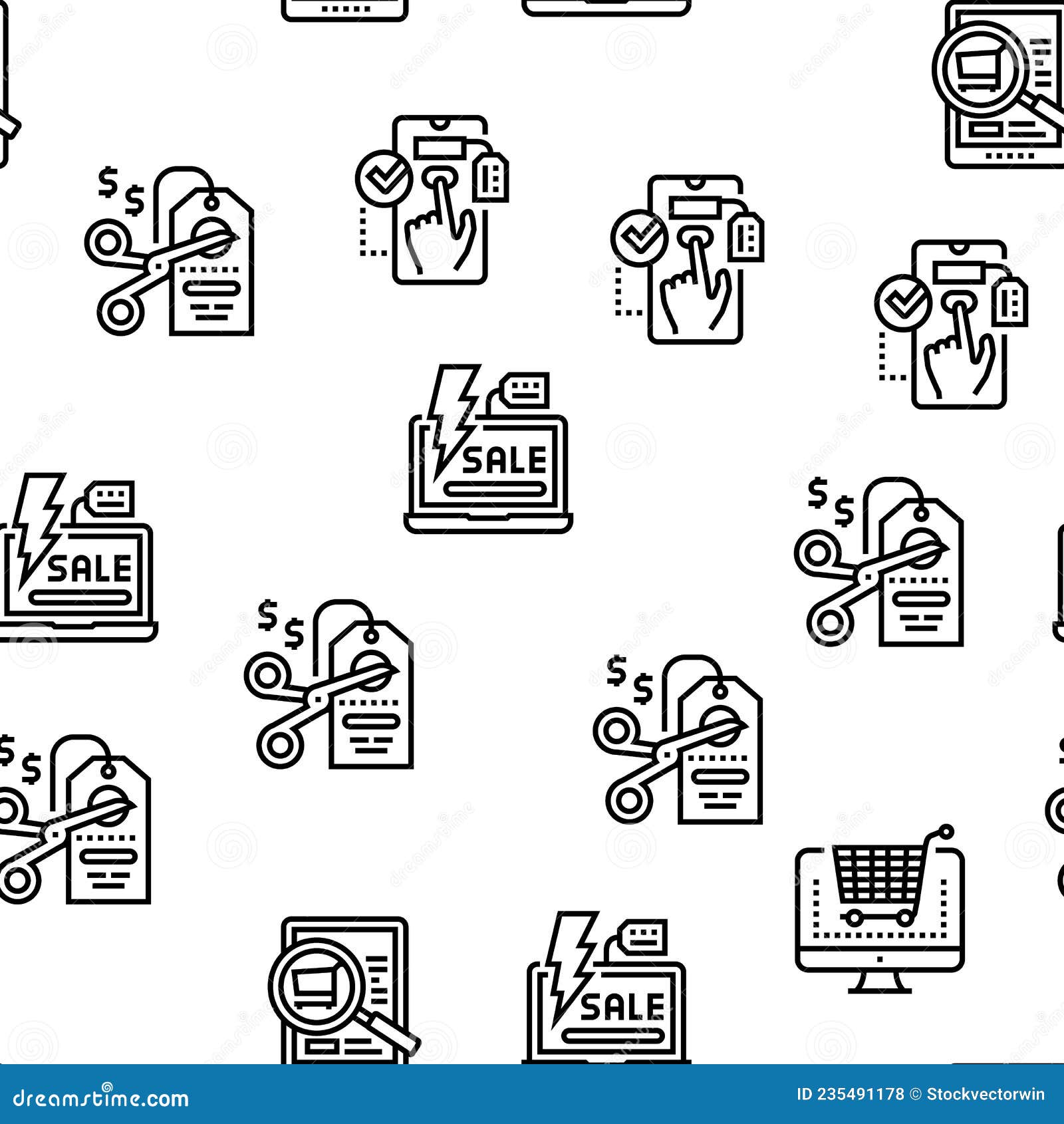 Ecommerce and Online Shopping Vector Seamless Pattern Stock Vector ...