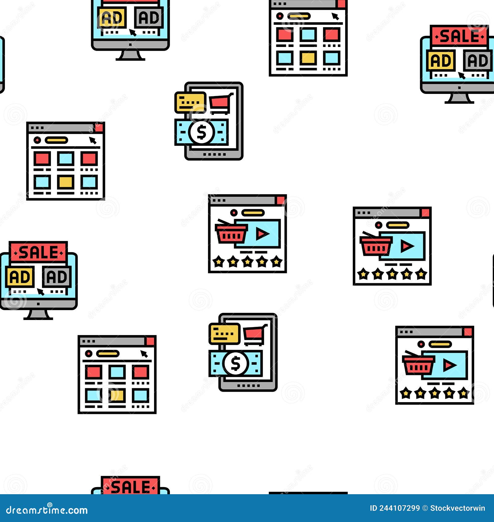 Ecommerce and Online Shopping Vector Seamless Pattern Stock Vector ...