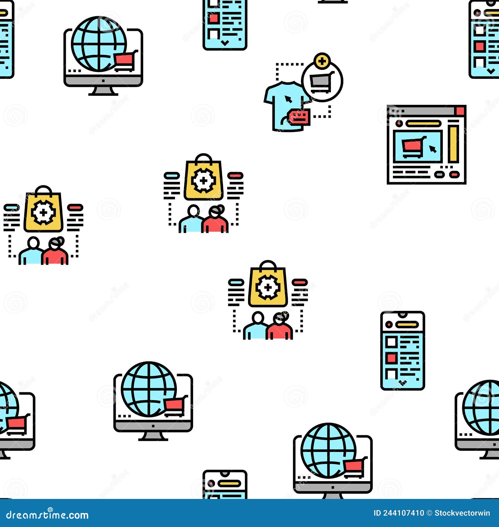 Ecommerce and Online Shopping Vector Seamless Pattern Stock ...