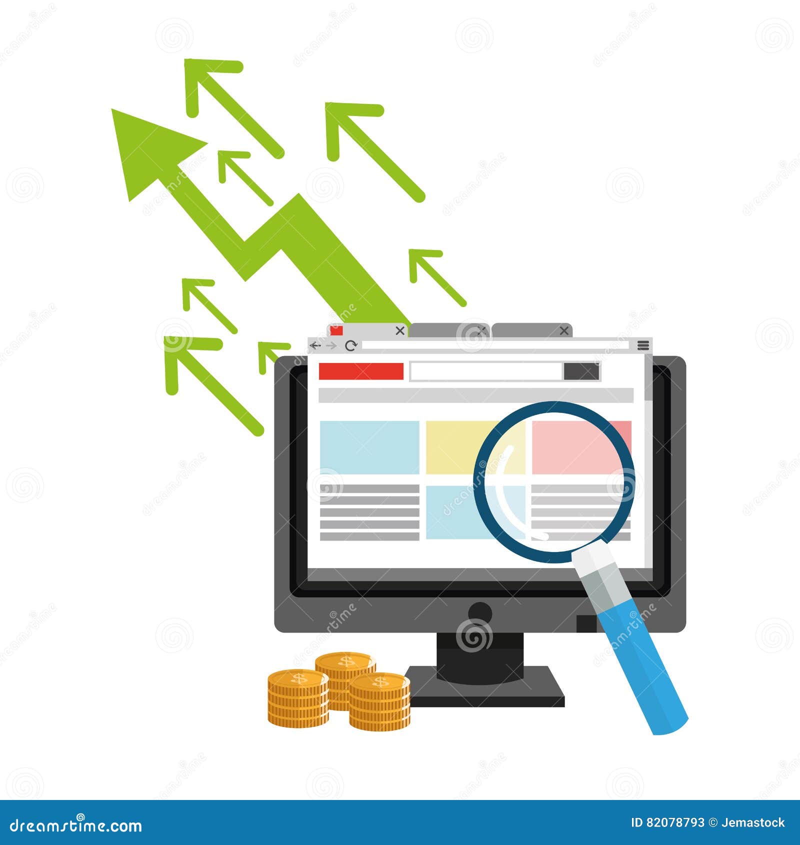 Computer Lupe And Infographic Design Cartoon Vector | CartoonDealer.com ...