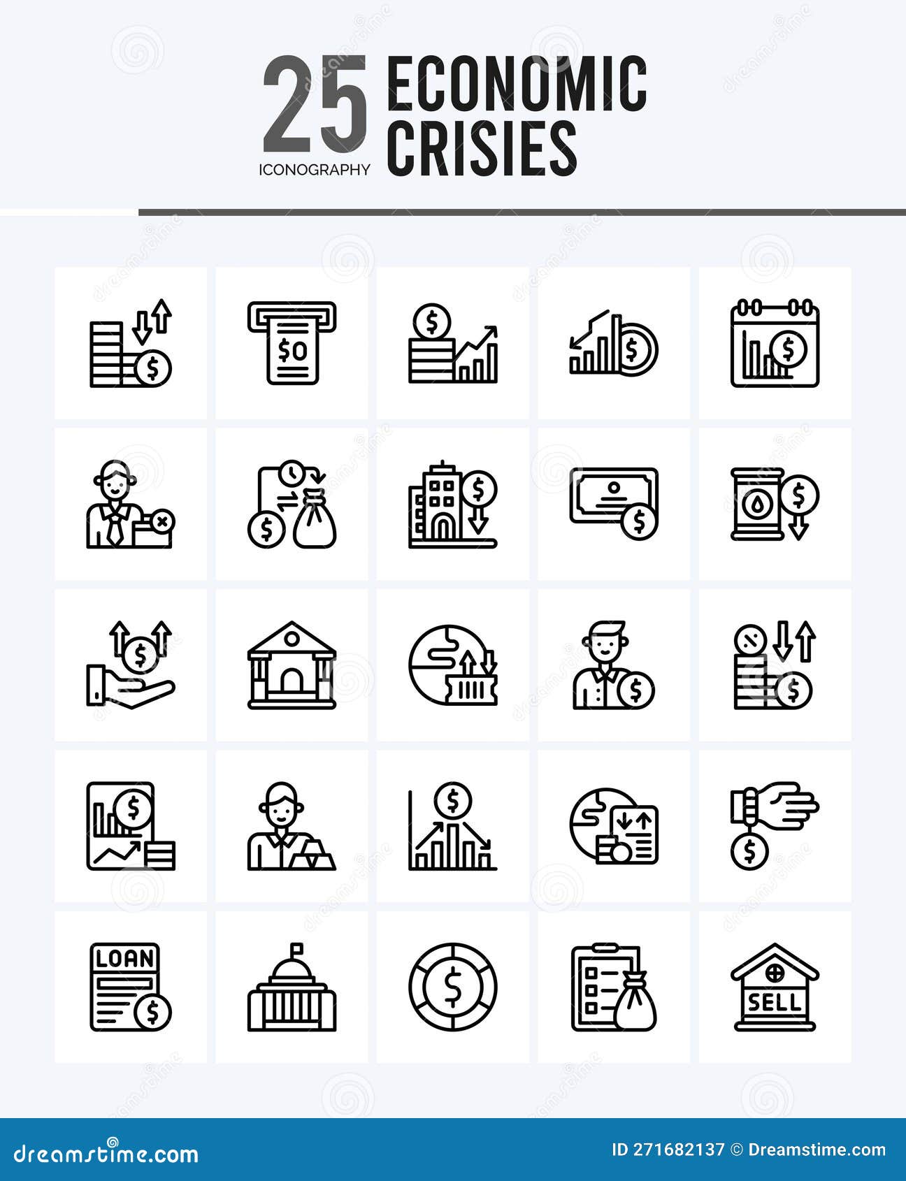 25 Economic Crisies Lineal Fill Icons Pack Vector Illustration ...