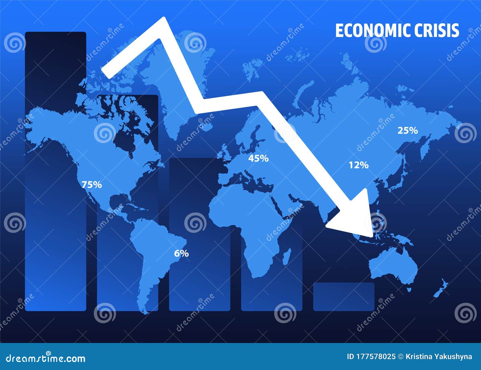 Economic Crisis. Graph with Down Arrow and World Map Stock Illustration ...