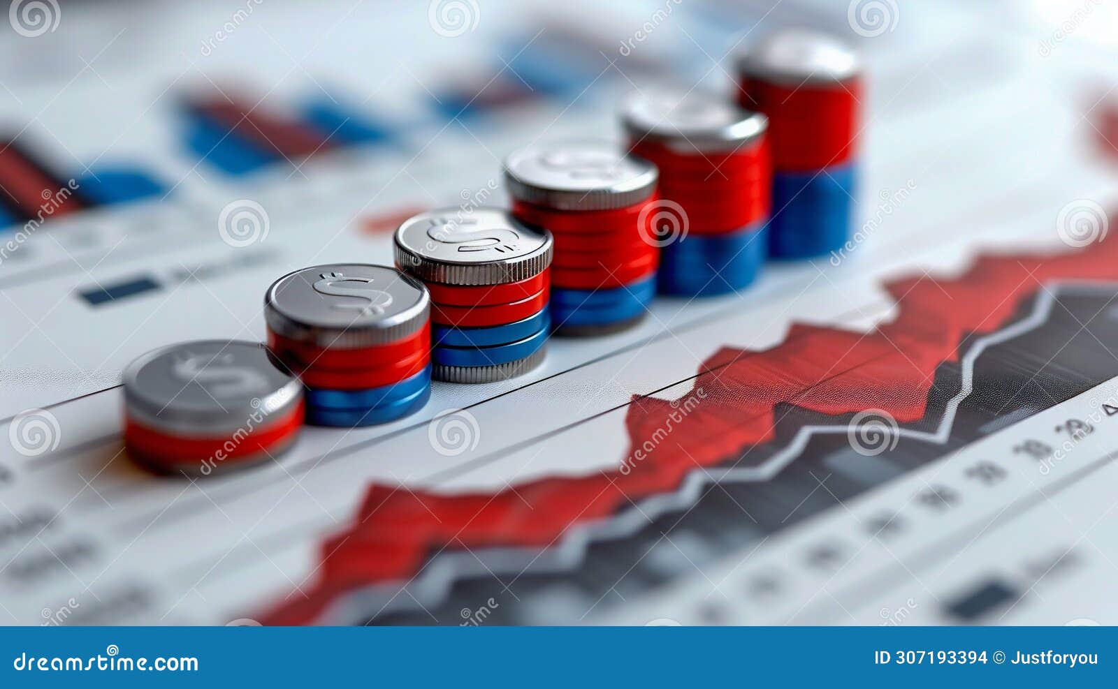 Economic Data Visualization with Coins on Financial Chart. Generative ...