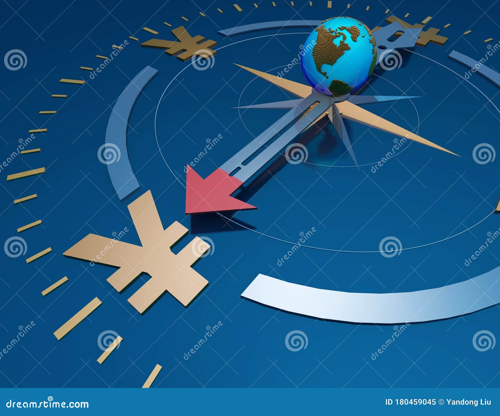 Earth and Compass RMB Currency Symbol, Global Economic Development and ...