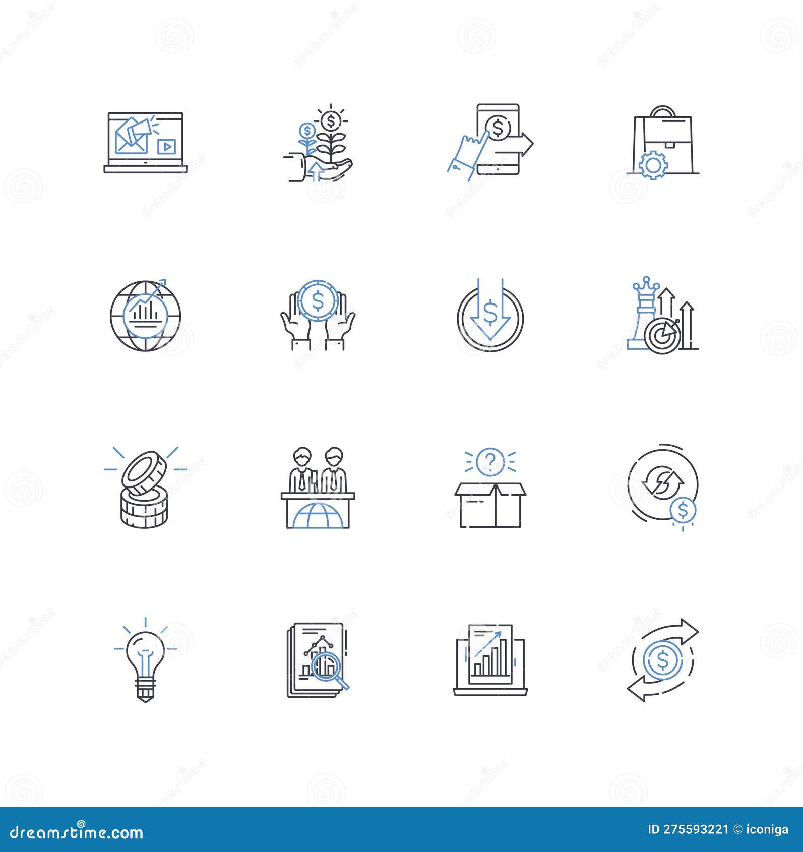 Economic Examination Line Icons Collection Analysis Trends