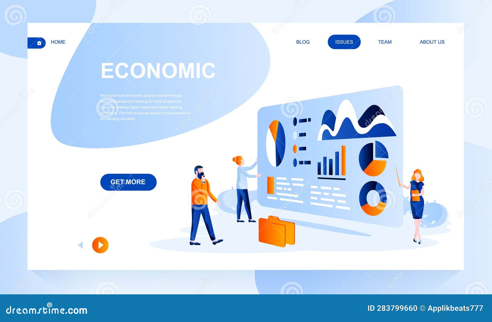Economic Flat Landing Page Template with Header. Analytics Web Banner ...