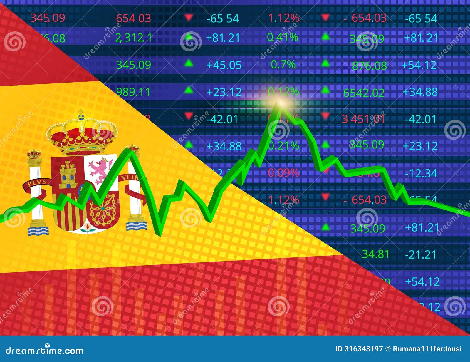 Economic Growth in Spain.Spanish Flag with Charts,growth Arrow Stock ...