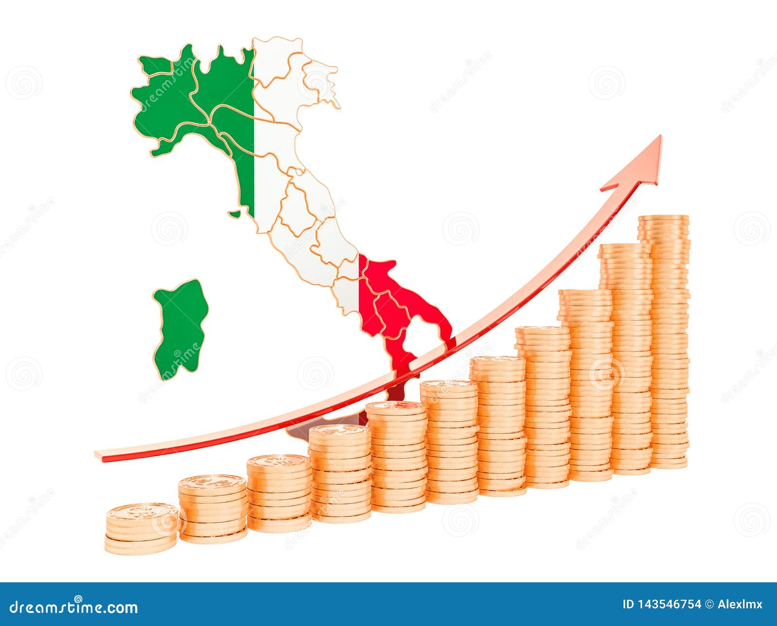 Economic Growth in Italy Concept, 3D Rendering Stock Illustration ...
