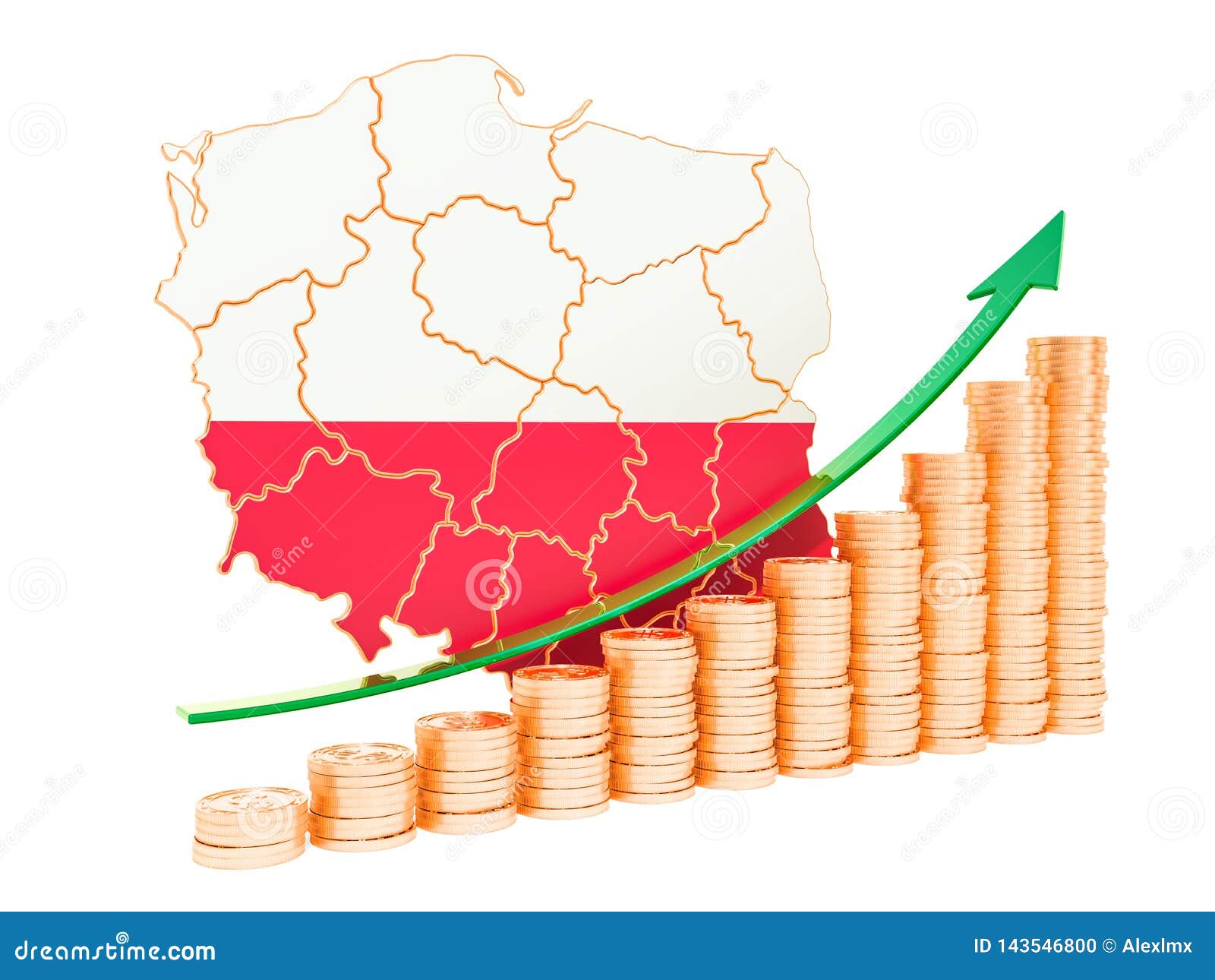 Economic Growth in Poland Concept, 3D Rendering Stock Illustration ...