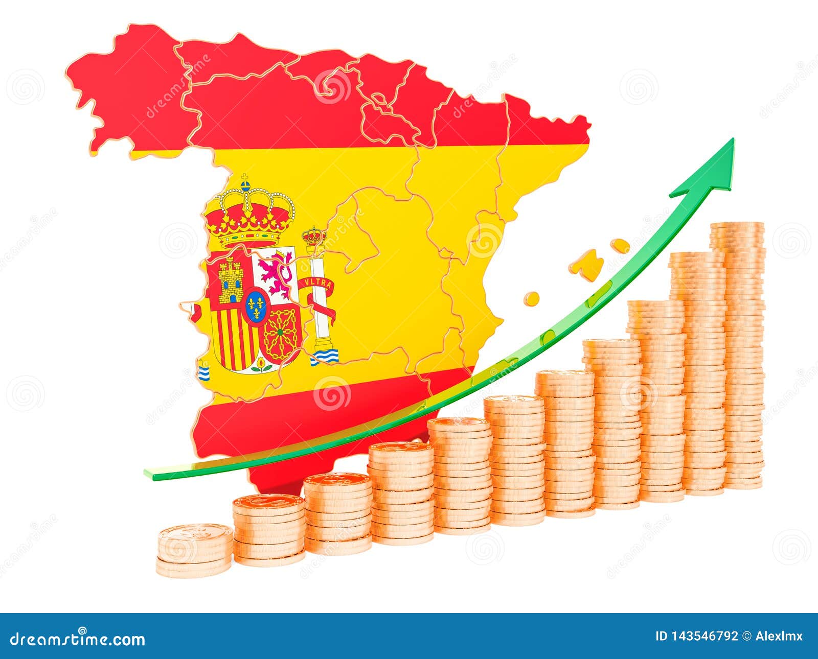 Economic Growth in Spain Concept, 3D Rendering Stock Illustration ...